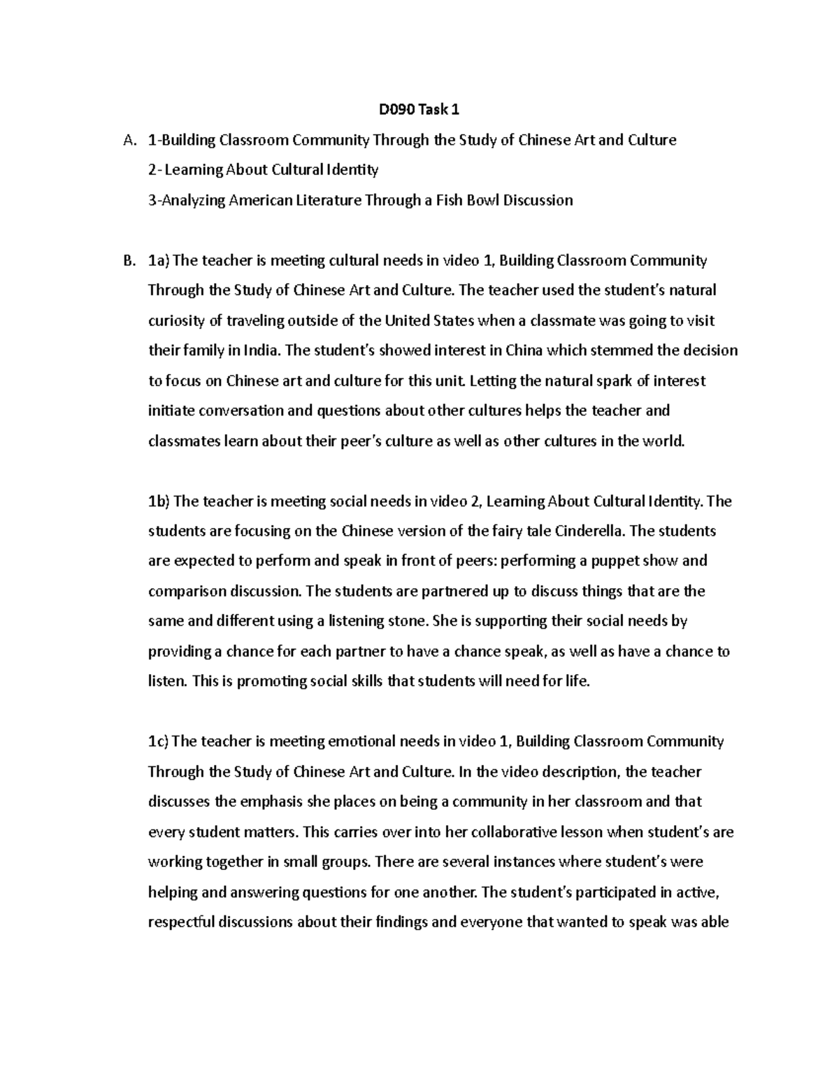 D090 Task 1- Video Observation and Analysis - D090 Task 1 A. 1-Building ...