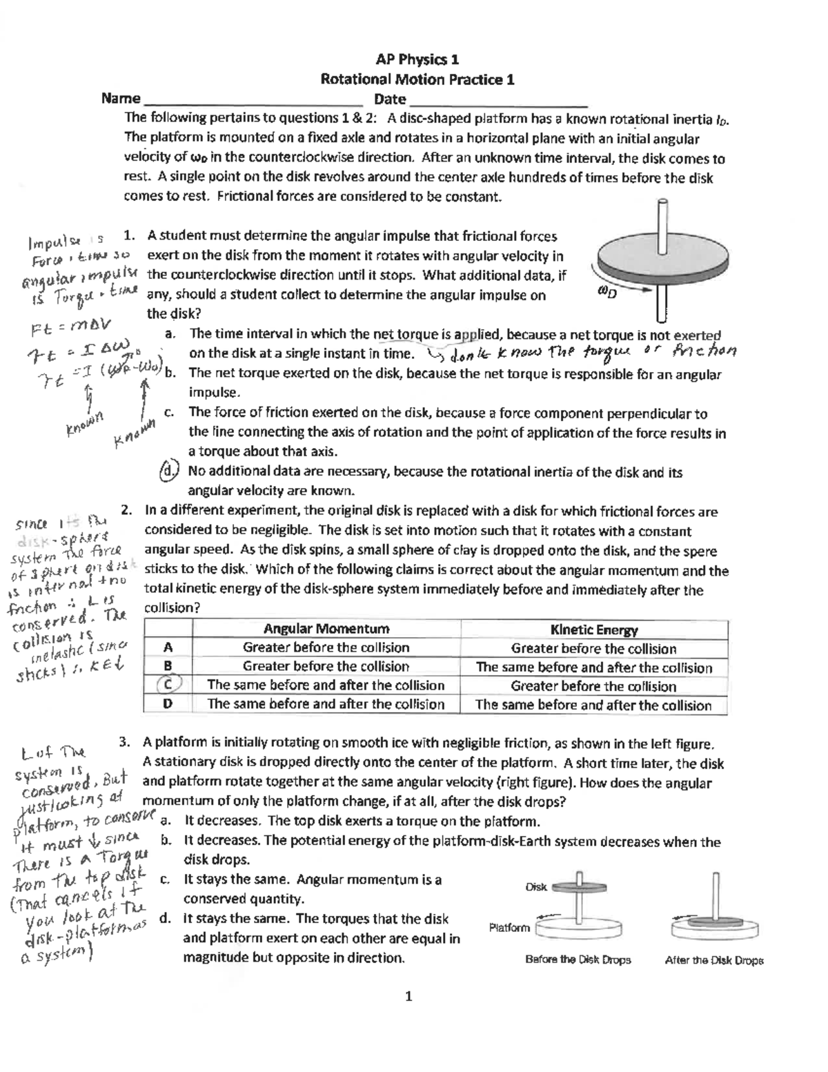 AP Physics 1 Rotational Motion Practice 1 Answers and Solutions - Studocu