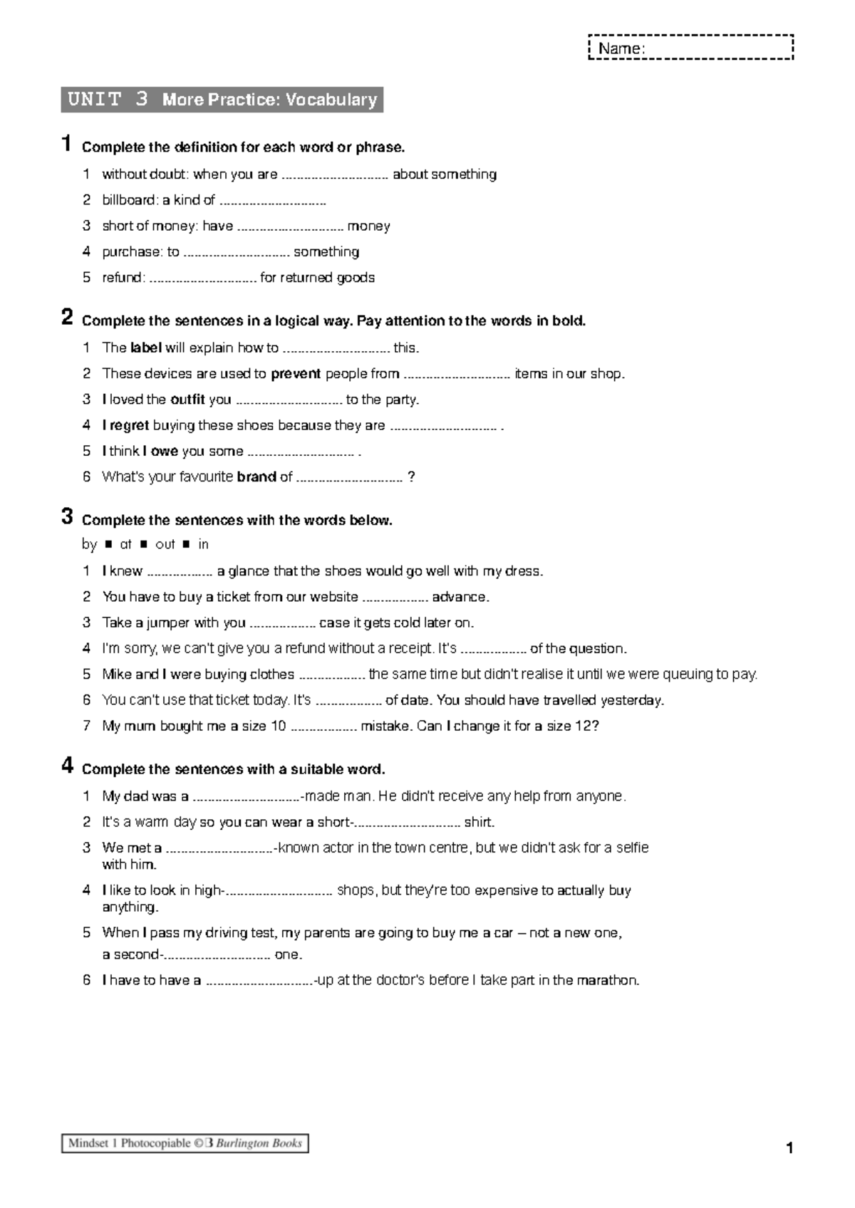 Vocabulary Grammar Practice 3 - UNIT 3 More Practice: Vocabulary 1 ...