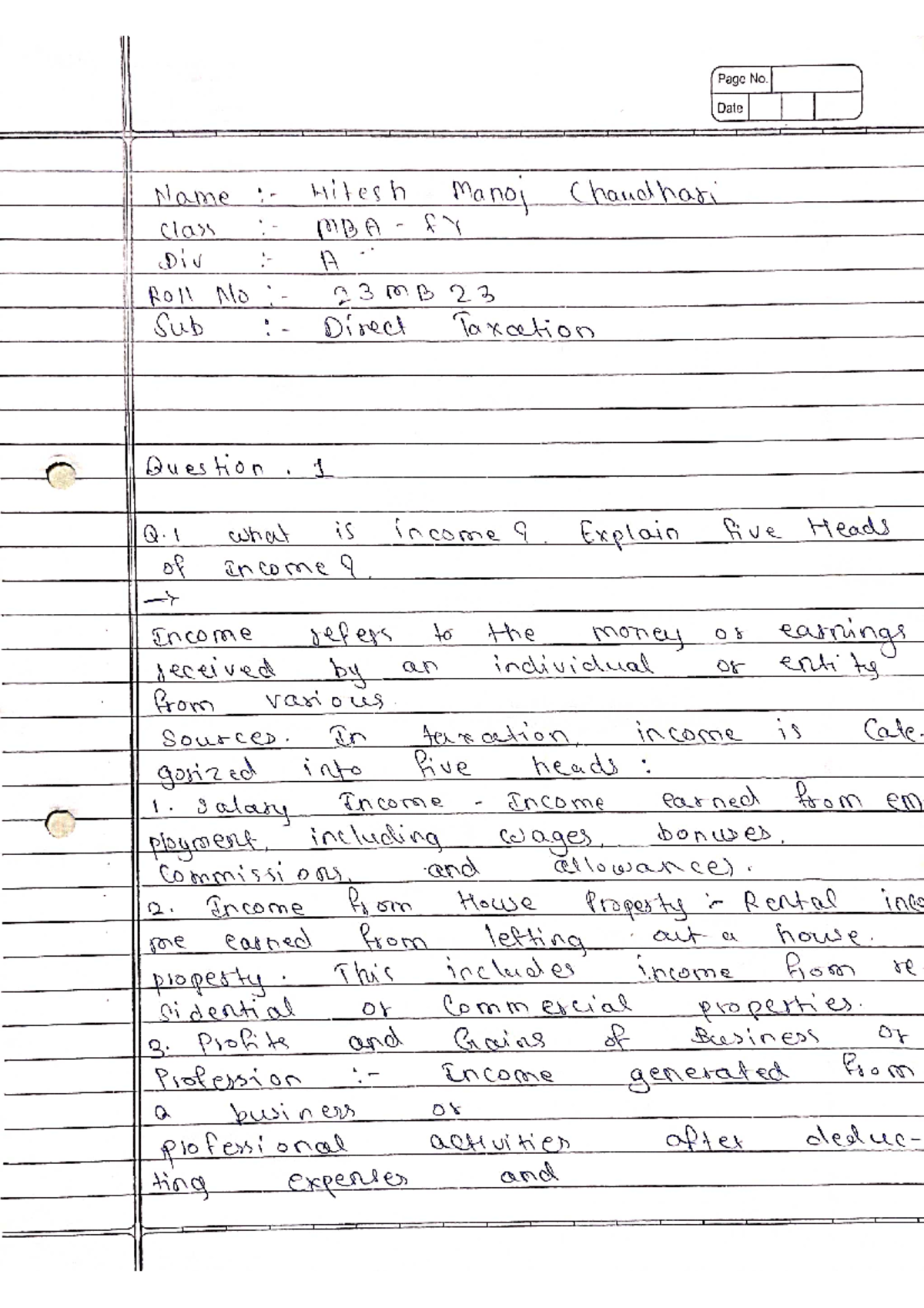 MBA 23: Direct Taxation Assignment on Income, Tax Types & Assessees ...