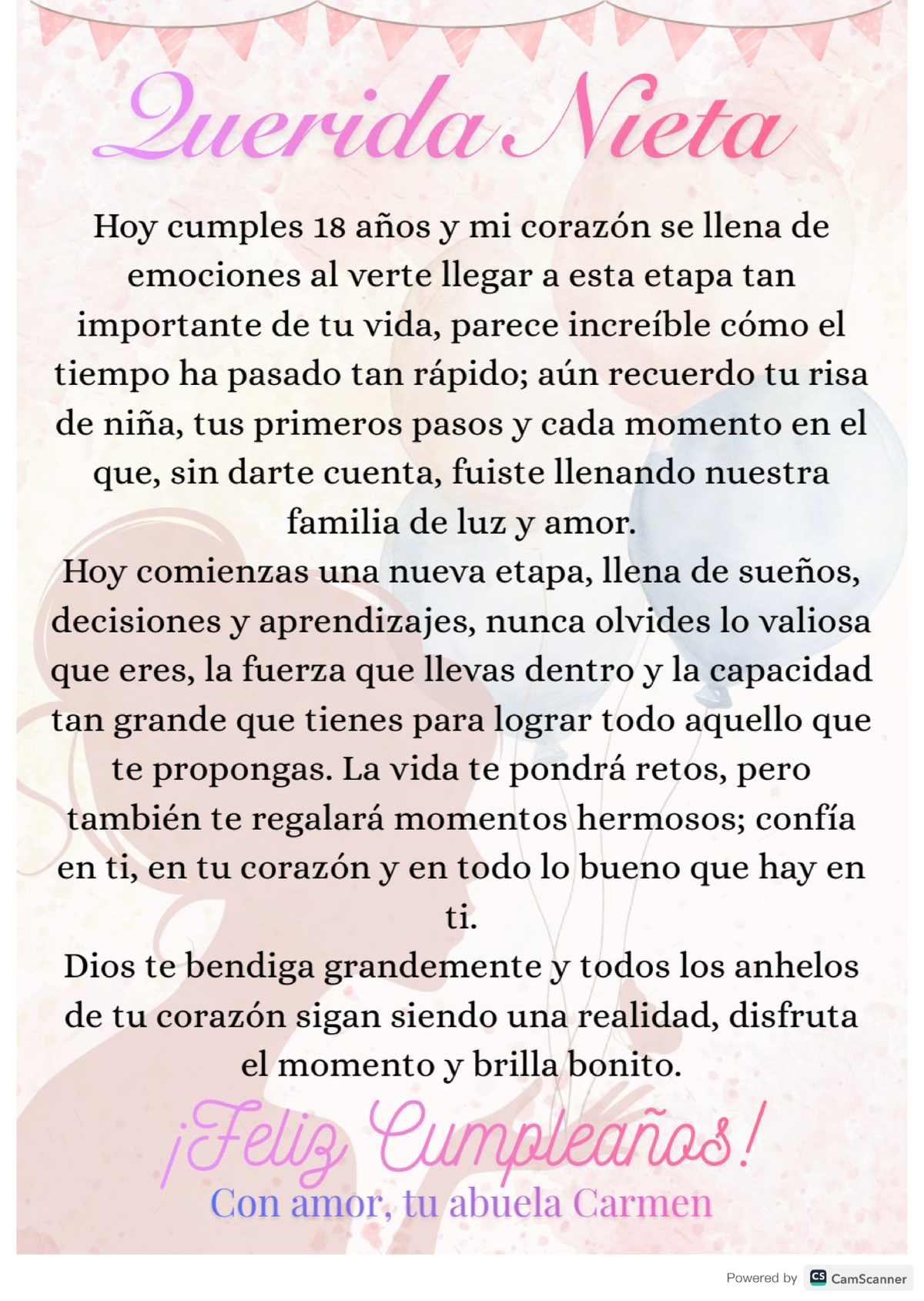 Tarjeta de Cumpleaños para Querida Nieta - CS - Studocu