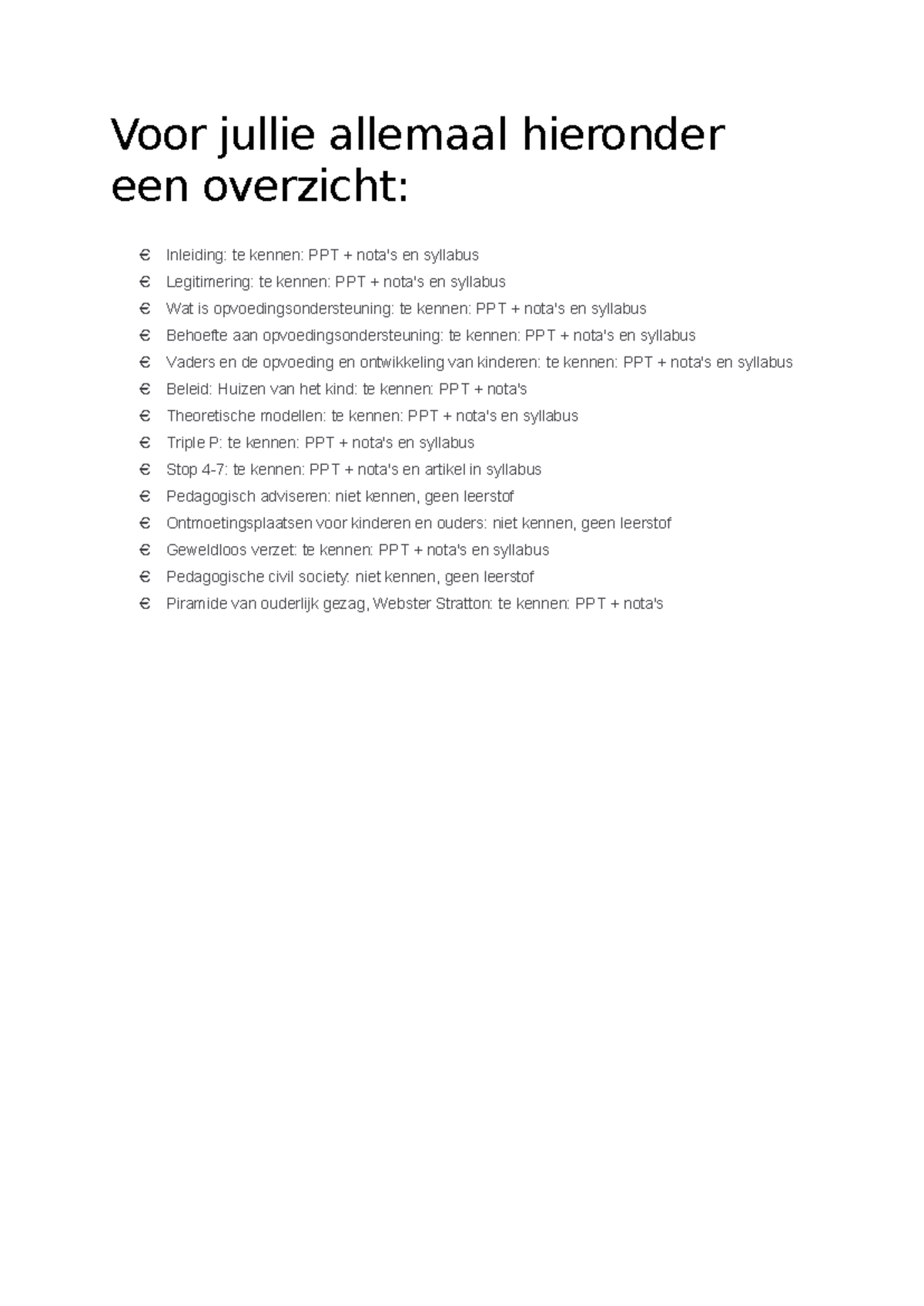 Overzicht van Belangrijke Onderwerpen en PPT's voor de Les - Studocu