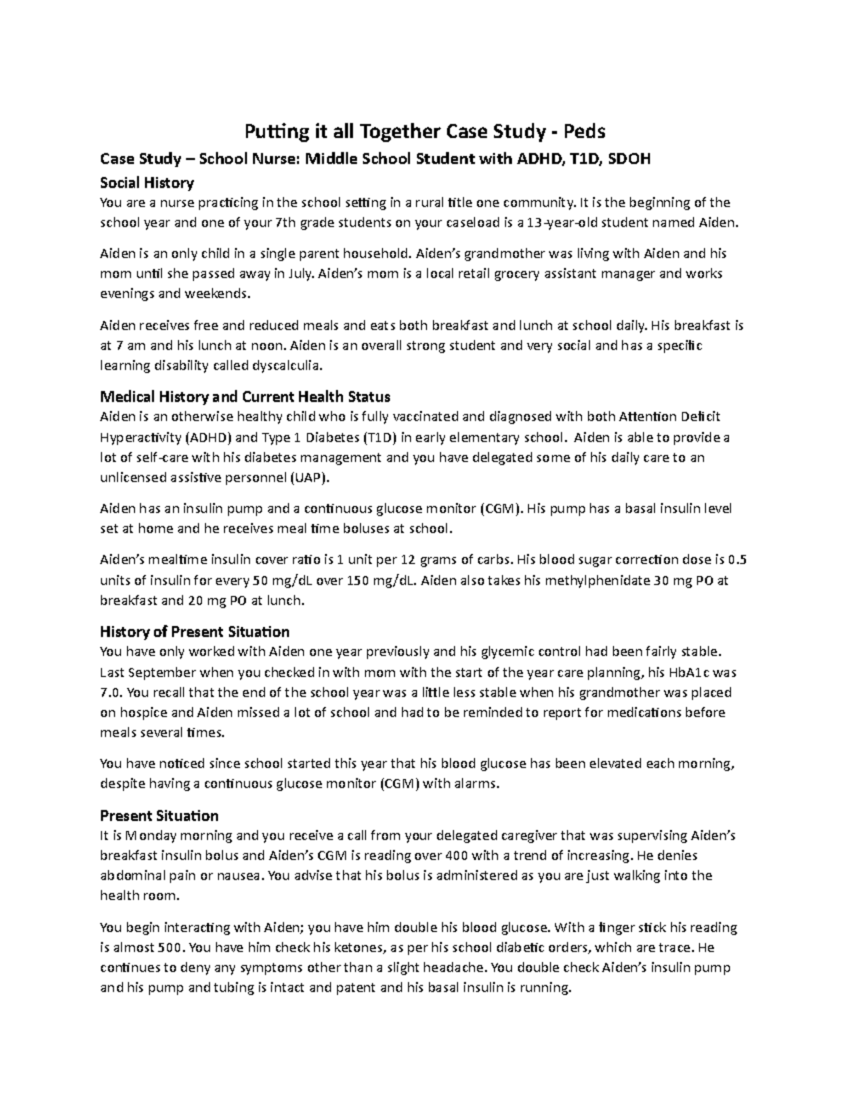 NUR418 Peds-Putting It All Together Case Study - Putting it all ...