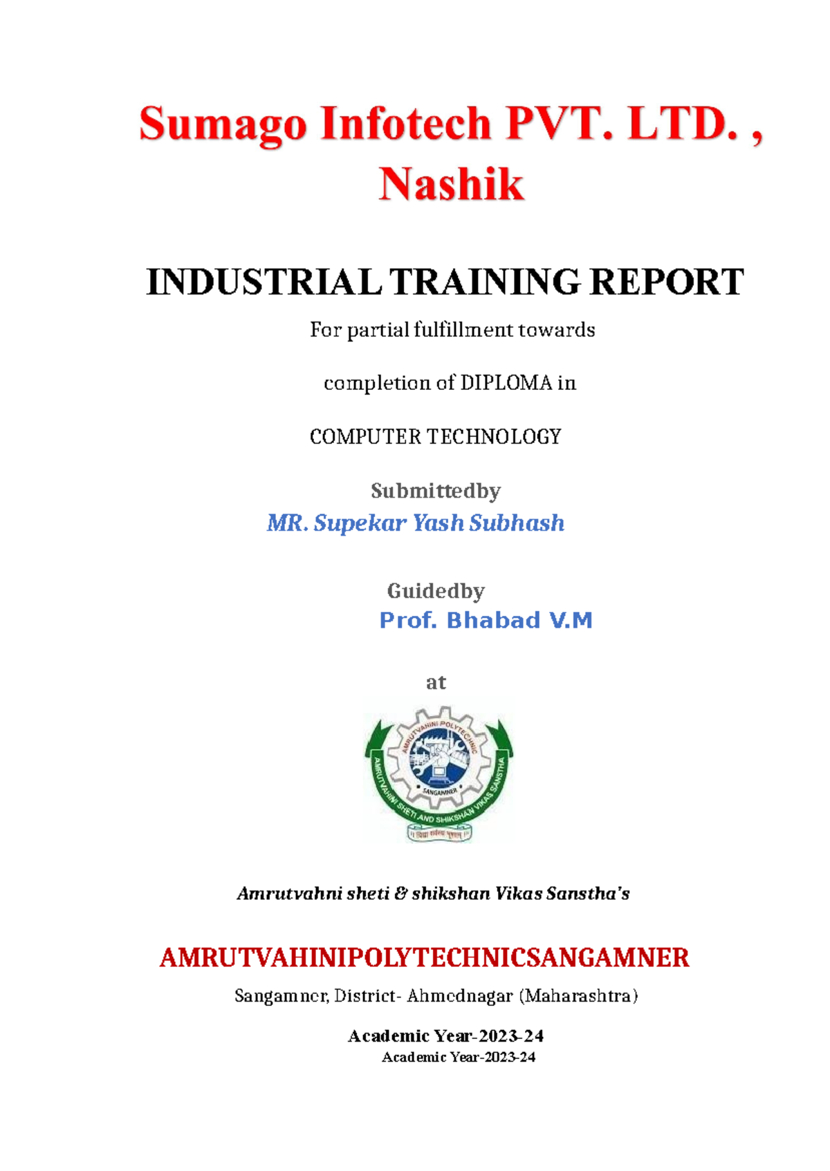 ITR final report 4 - itr - INDUSTRIAL TRAINING REPORT For partial ...