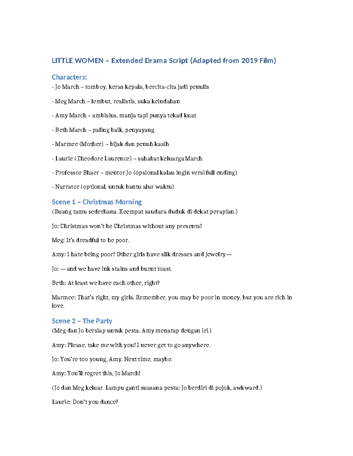 LITTLE WOMEN (ENG 101) Extended Drama Script Adapted from 2019 Film ...