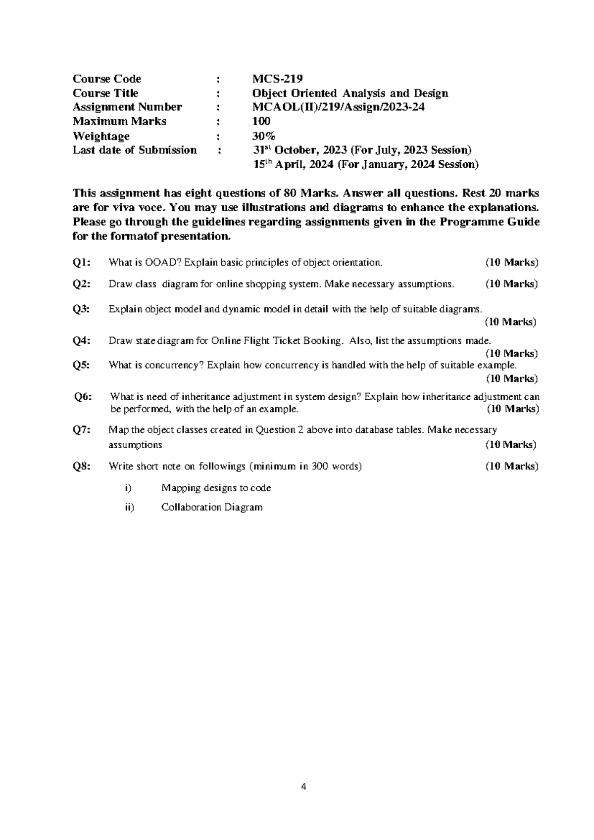 MCS-219 OOAD - Assignment 1: Object Oriented Analysis & Design - Studocu