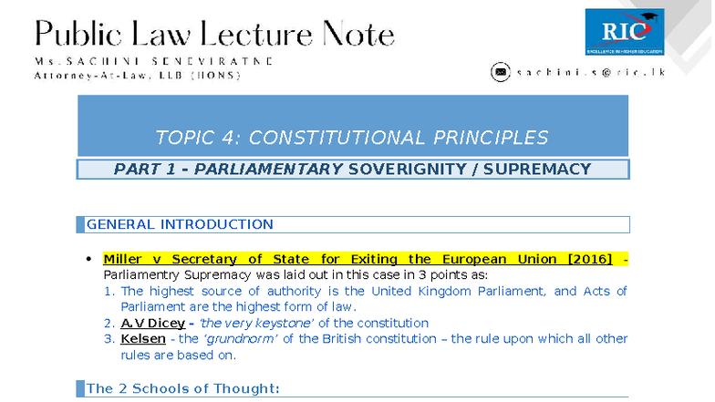 Parliamentary Supremacy: Constitutional Principles Overview (LAW 101 ...