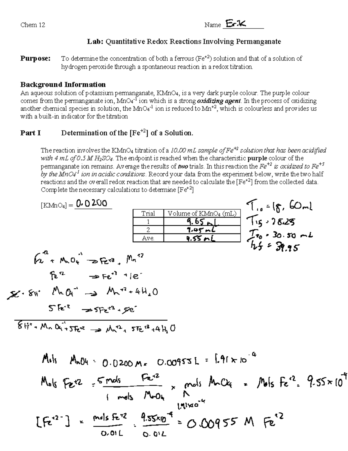 Chem 12 Final Exam: Quantitative Redox Titration Lab Report - Studocu