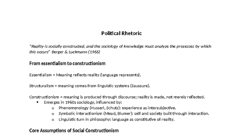 Political Rhetoric: Summary of Slides (Outside Lesson 6) - Studocu