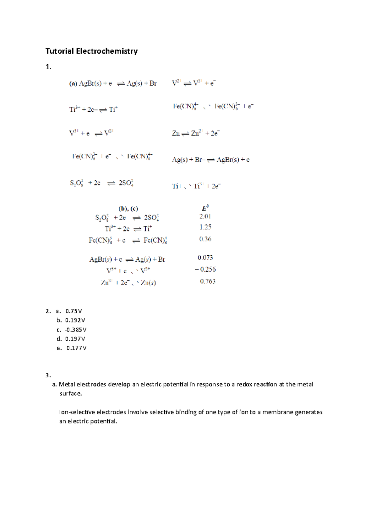 Answer - Tutorial Electrochemistry - Analytical Chemistry - Tutorial ...