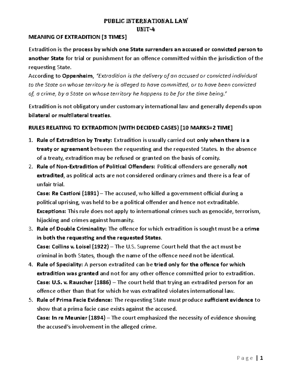 PIL UNIT 4 - Extradition and Asylum: Key Concepts and Case Studies ...