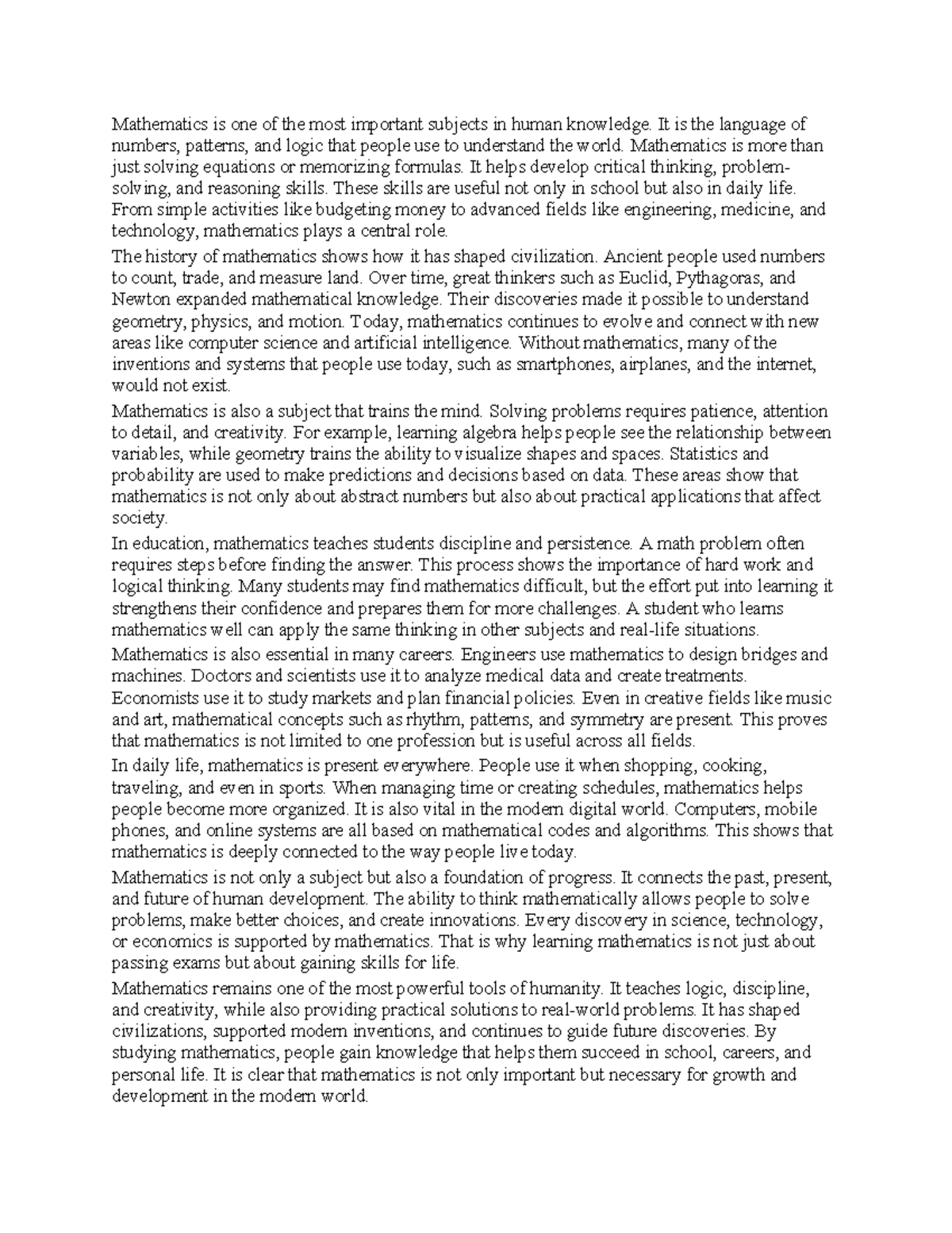 Mathematics: The Foundation of Knowledge and Progress (MATH101) - Studocu