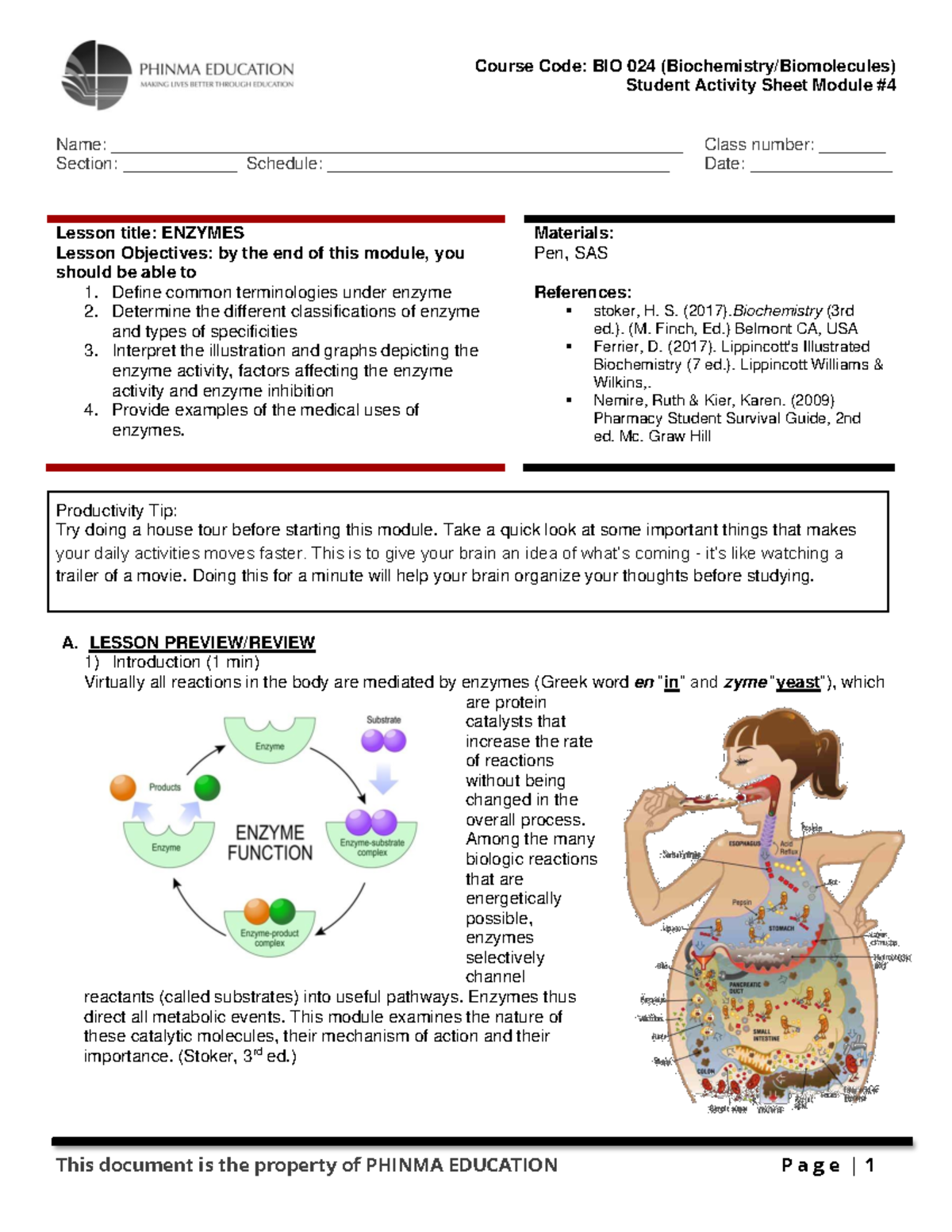 SAS for Biochemistry: Enzymes - BIO 024 Lesson Overview - Studocu