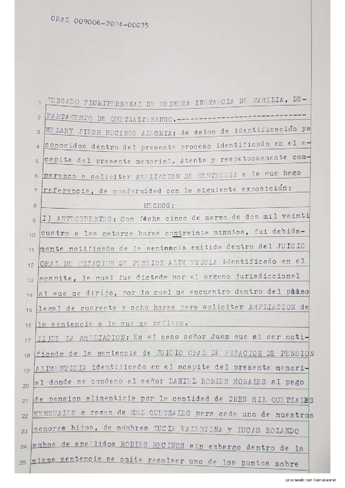 Ampliación de Sentencia en Juicio Oral de Fijación de Pensión - ORAT ...
