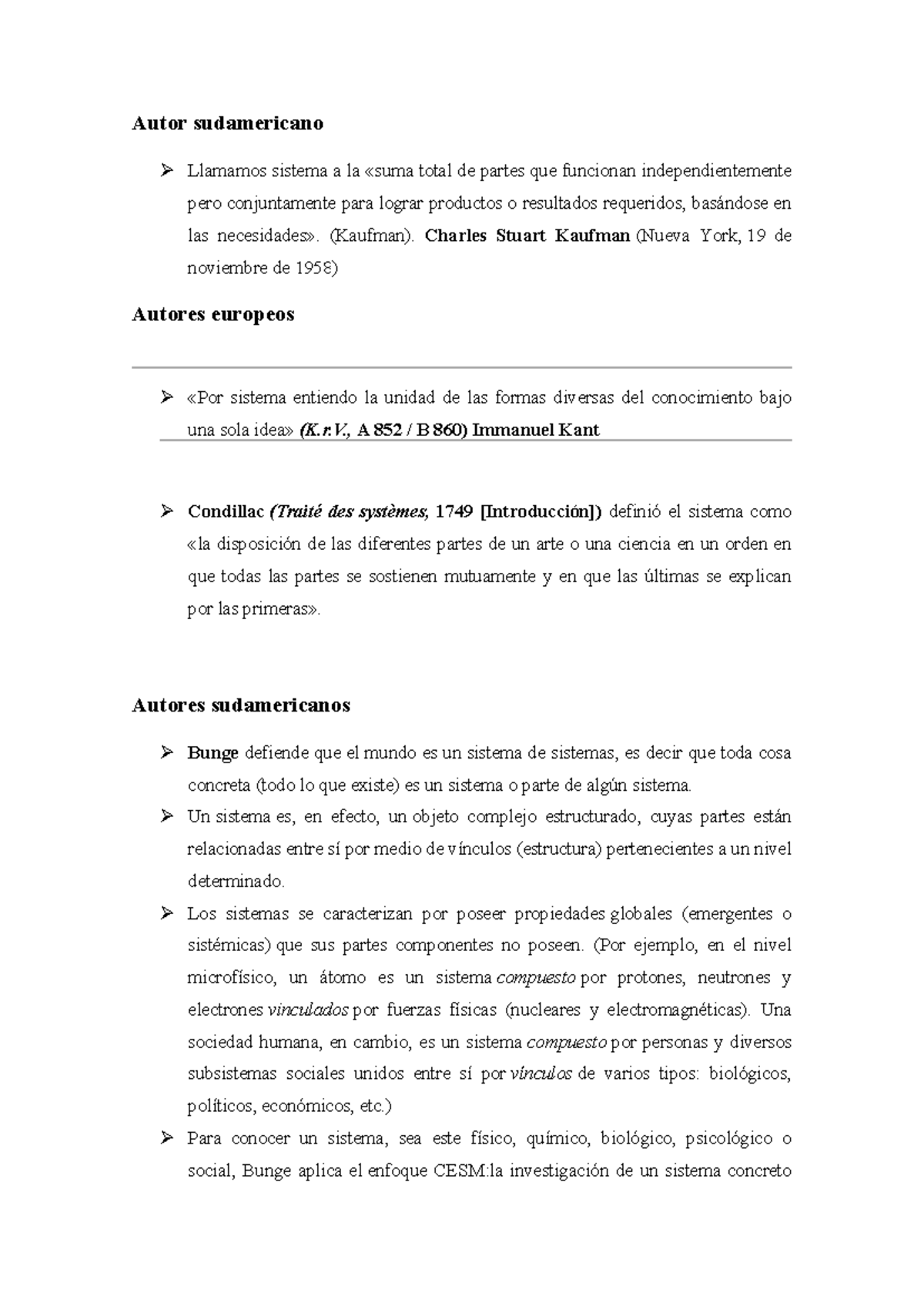 Sistema según Autores: Perspectivas de Kaufman y Bunge - Studocu