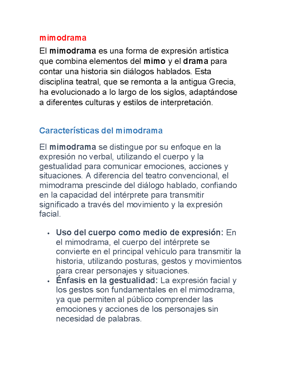 Mimodrama Expresión Artística Sin Diálogo Y Proceso Creativo Studocu