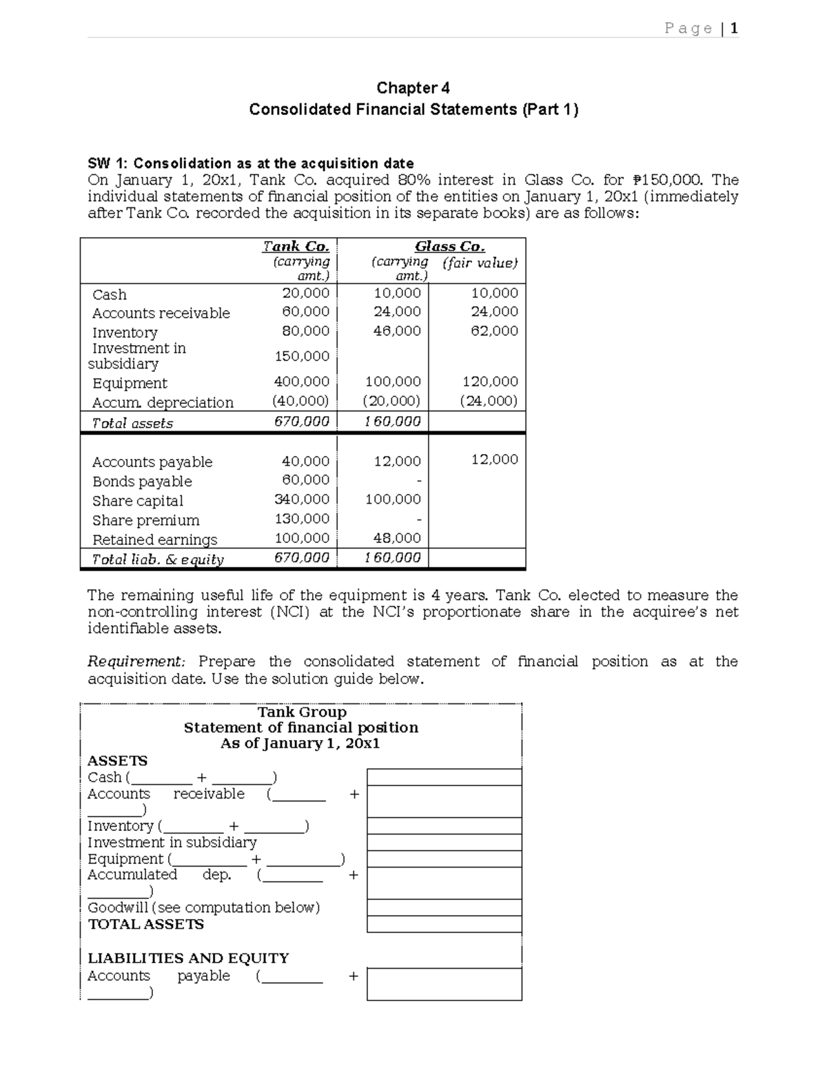 QUIZ SW 1: Consolidated Financial Statements - Chapter 4 Analysis - Studocu