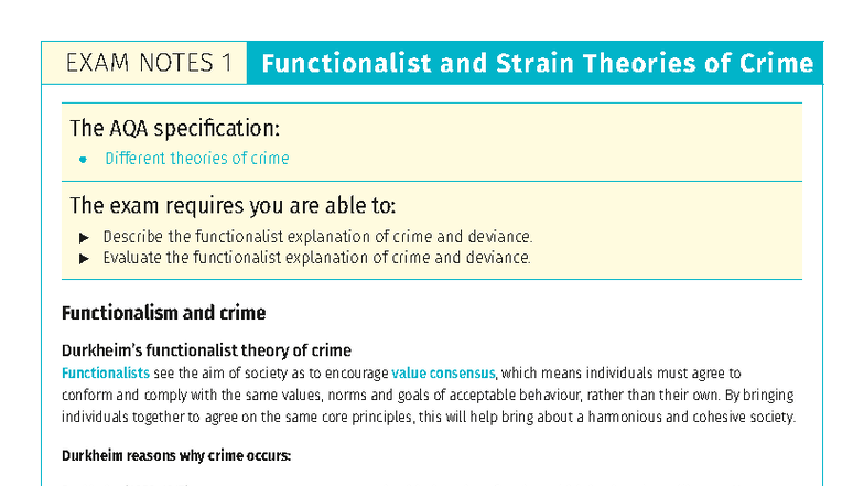 AQA Crime and Deviance Exam Notes: Functionalist & Strain Theories ...