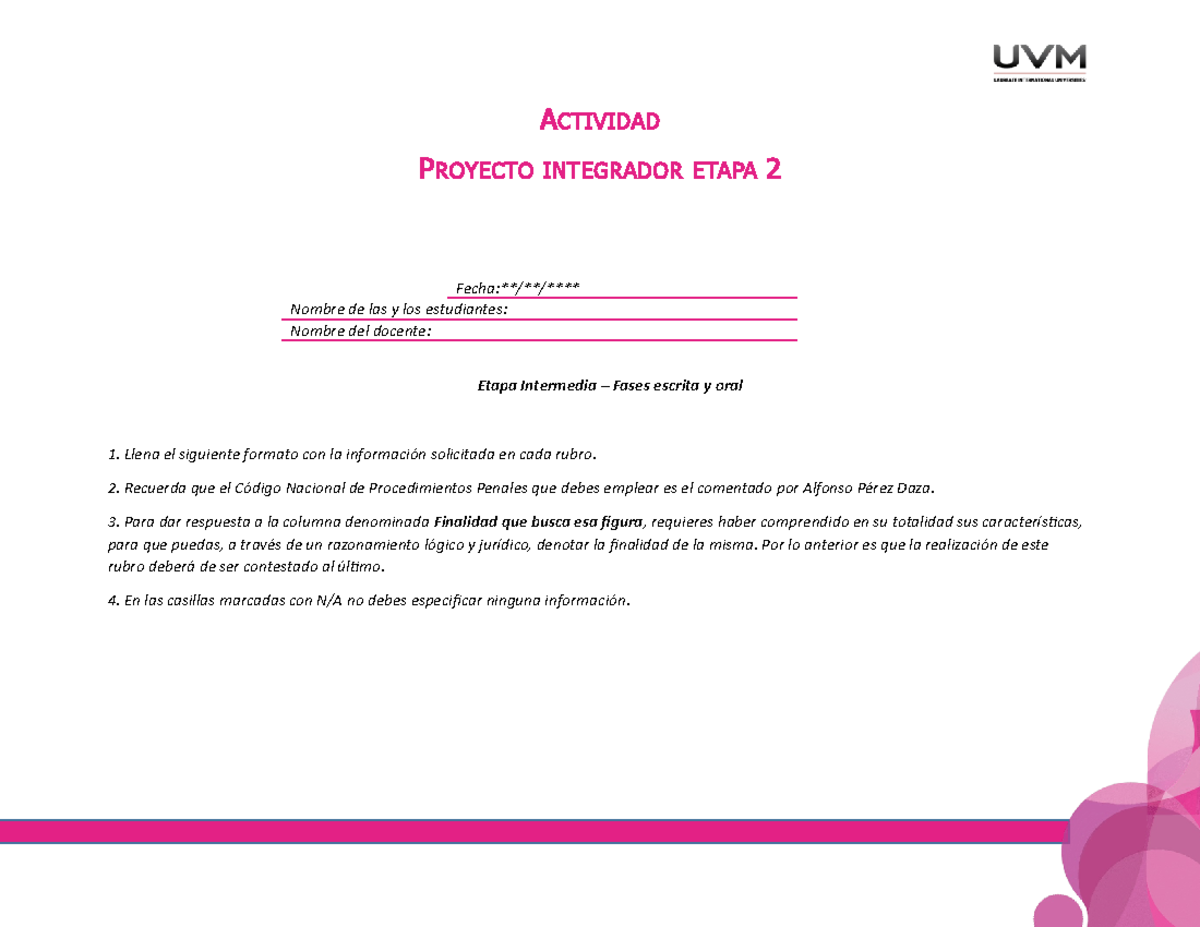 PI Etapa 2 DPP - procesal penal - ACTIVIDAD PROYECTO INTEGRADOR ETAPA 2 Fecha://**** Nombre de ...