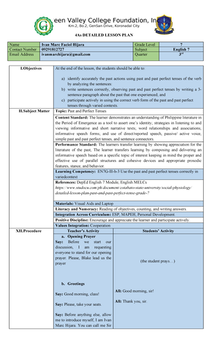 Sample English 4AS Detailed Lesson PLAN Students COPY - Green Valley ...
