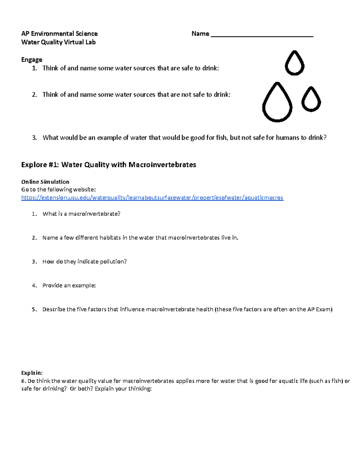AP Environmental Science: Water Quality Virtual Lab Guide - Studocu