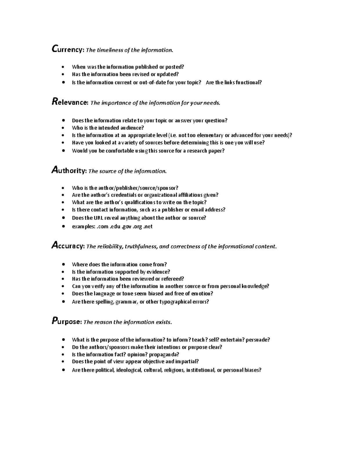 Evaluating Sources with the CRAAP Test: Currency Criteria - Studocu