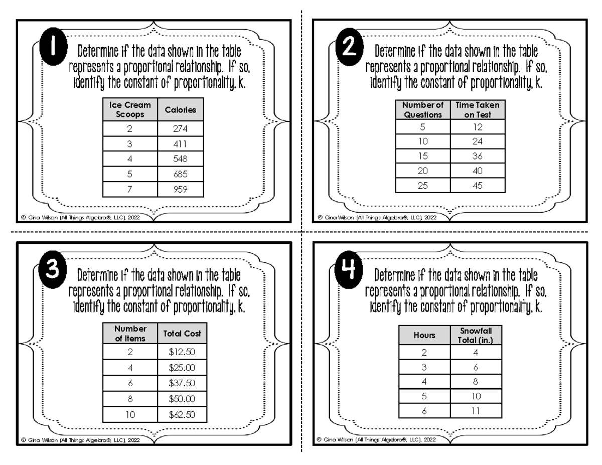 Task Cards Proportions: Identifying Constant of Proportionality - Studocu