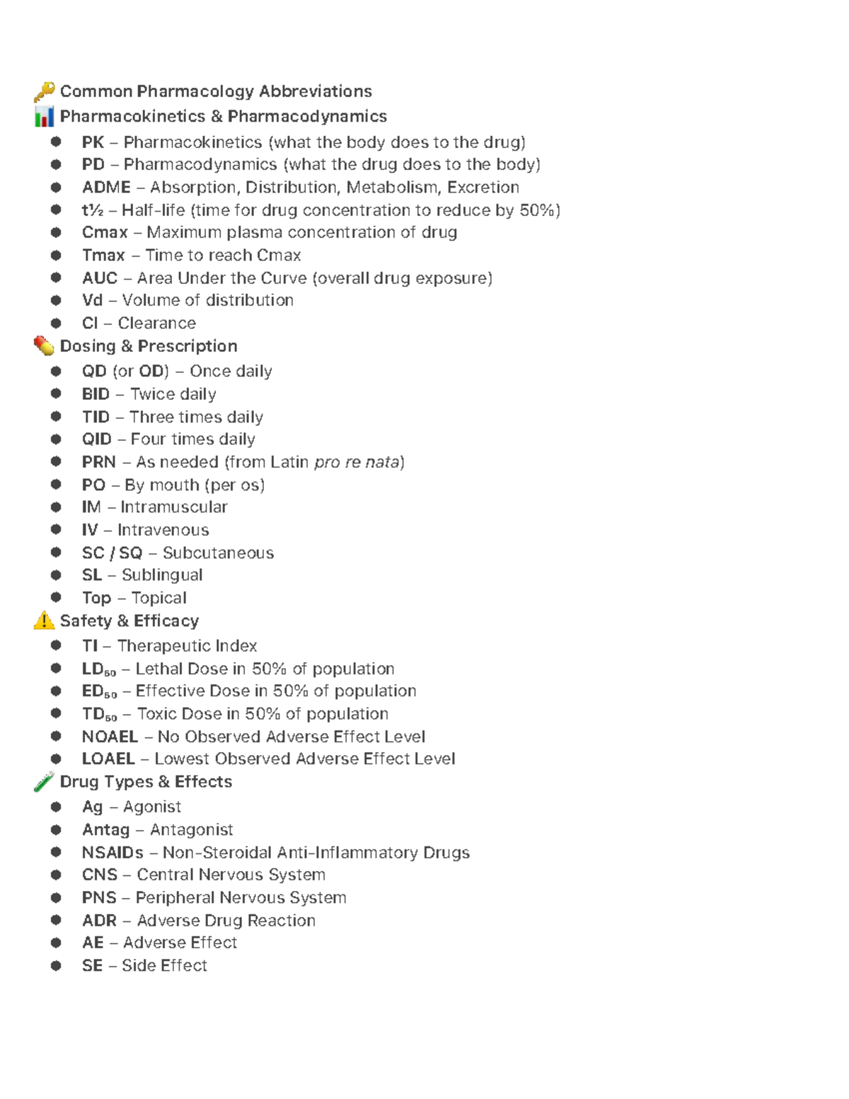Pharmacology Abbreviations: Key Terms in PK & PD - Studocu