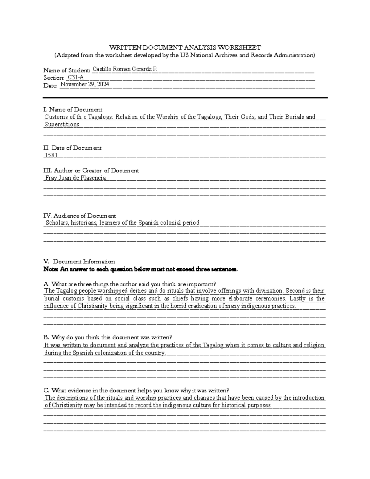 Gerphis Written Document Analysis Worksheet - WRITTEN DOCUMENT ANALYSIS WORKSHEET (Adapted from ...
