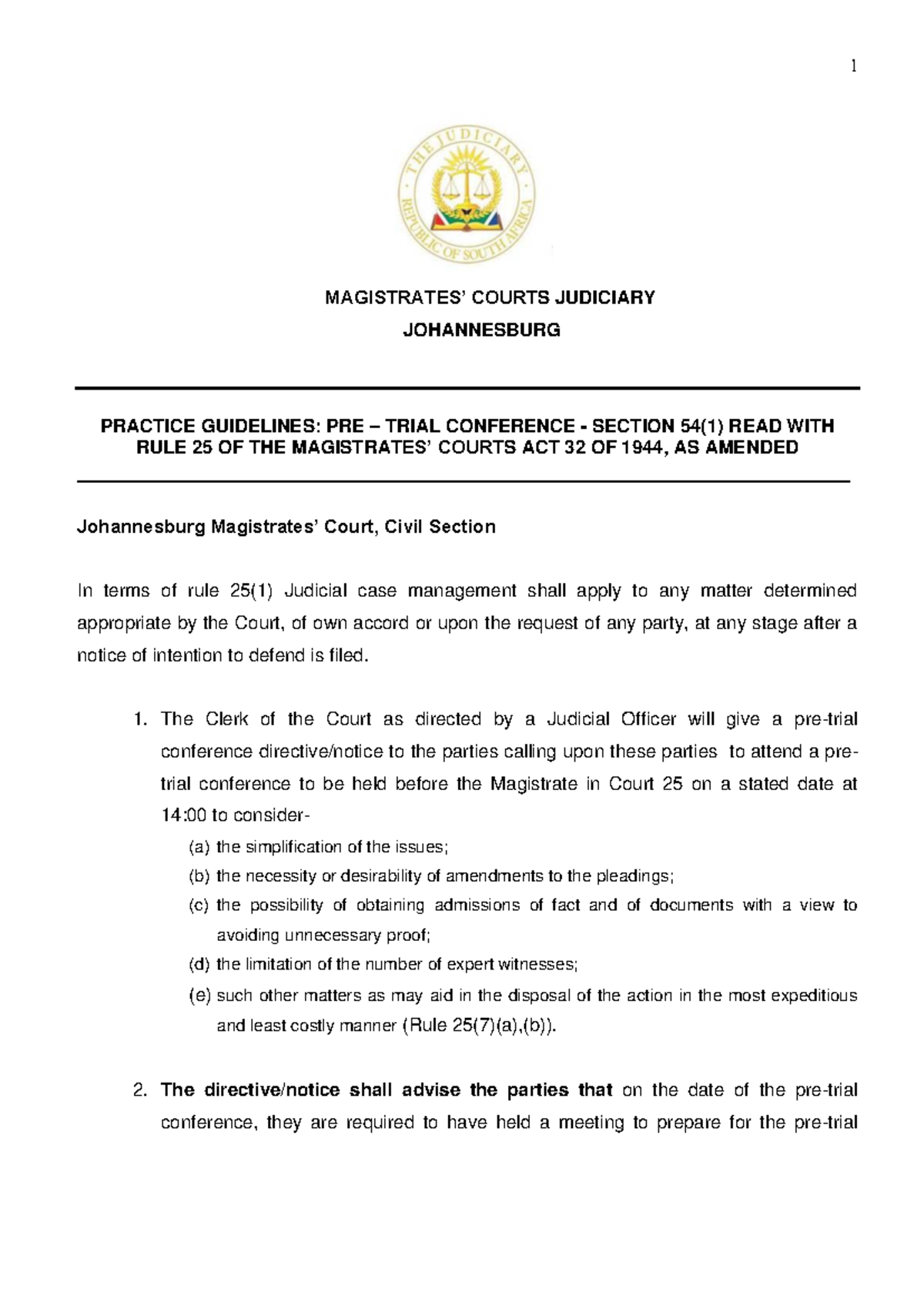 Practice Guidelines for PRE-TRIAL Conference - Magistrates' Court - Studocu