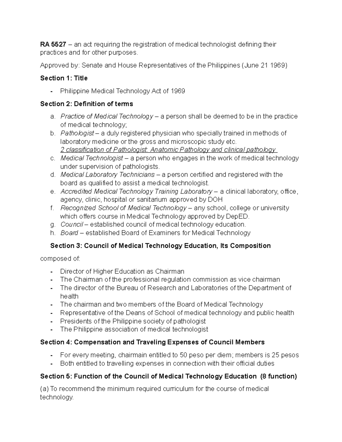 RA 5527 - RA 5527 for Medical Technology - RA 5527 – an act requiring ...