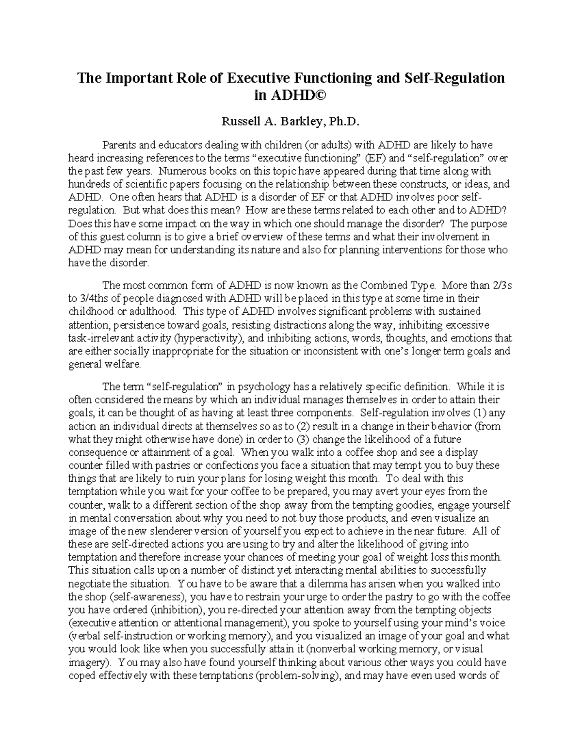 ADHD Study: Executive Functioning & Self-Regulation Insights - Studocu