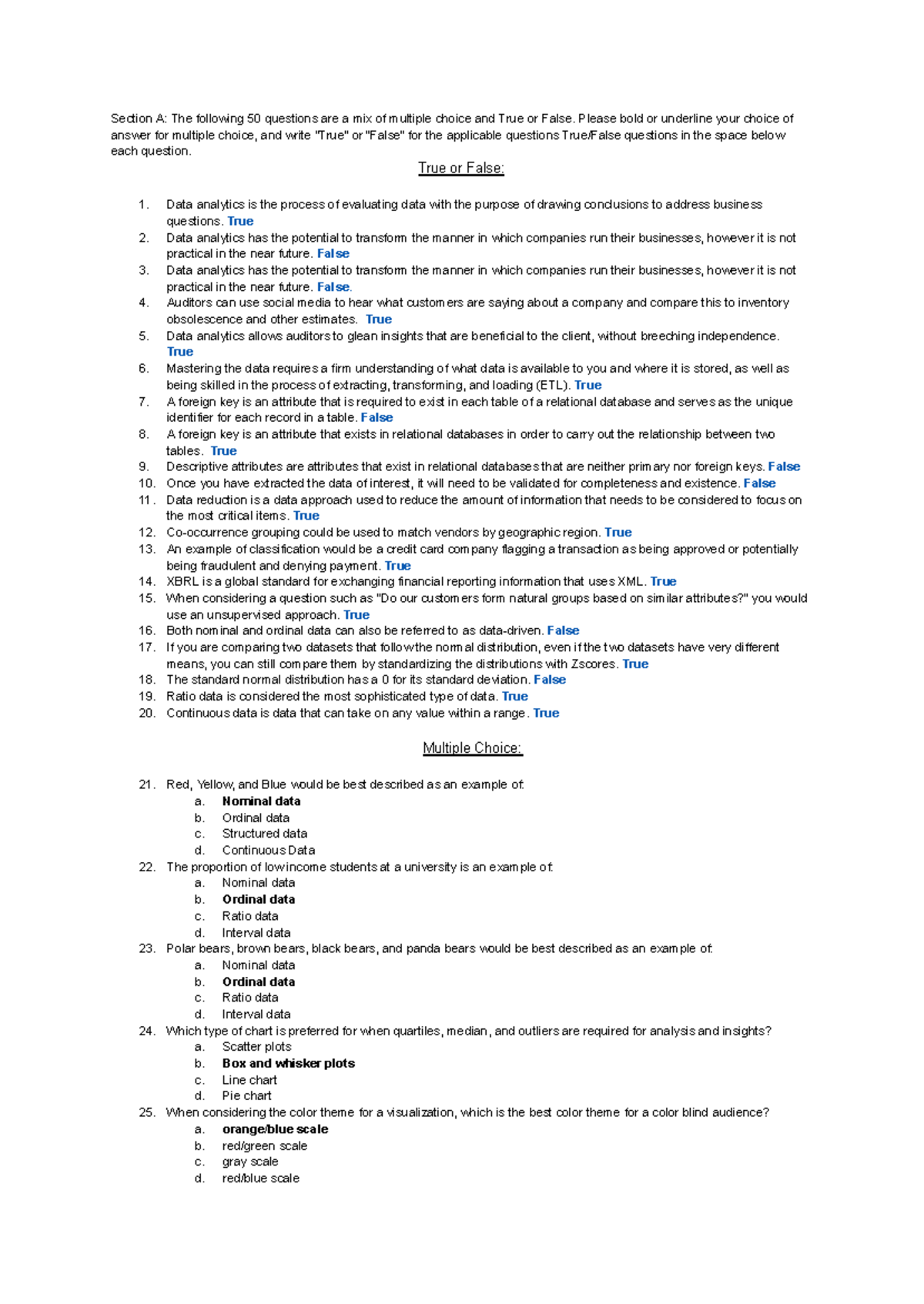 Data Analytics Midterm Exam Questions and Answers (50 Items) - Studocu