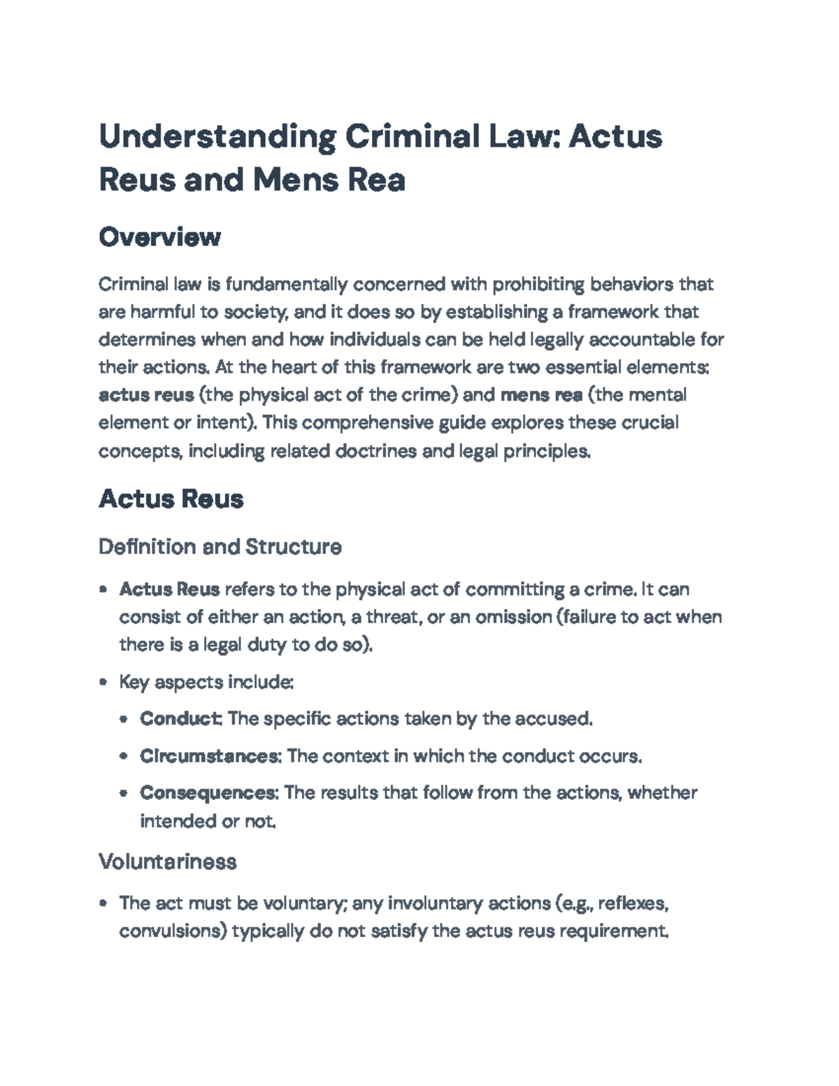 Understanding Actus Reus & Mens Rea in Criminal Law: A Guide - Studocu