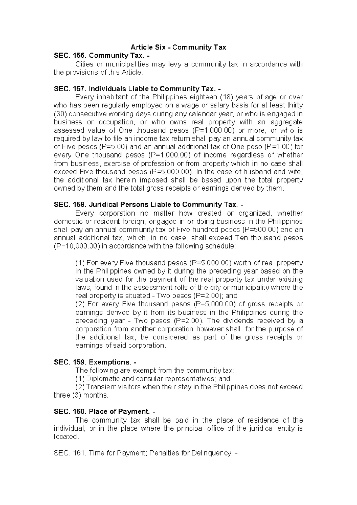 Community Tax Regulations - Article Six Overview - Studocu