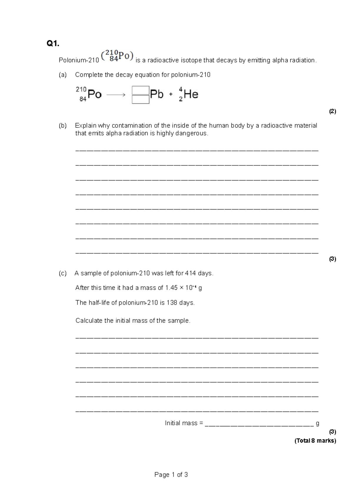 Physics Exam Questions - 2: Radioactive Isotopes & Decay Analysis - Studocu