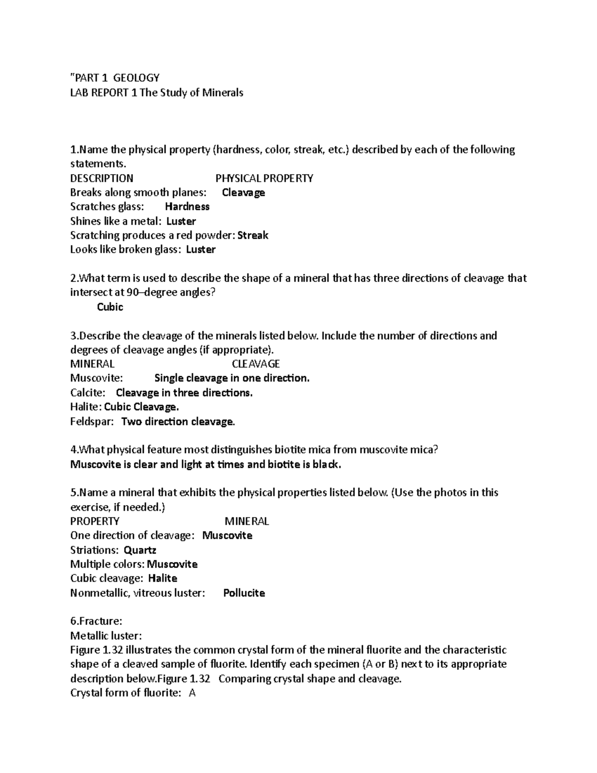 GEO LAB 1 - Mineral Properties and Identification Lab Report - Studocu