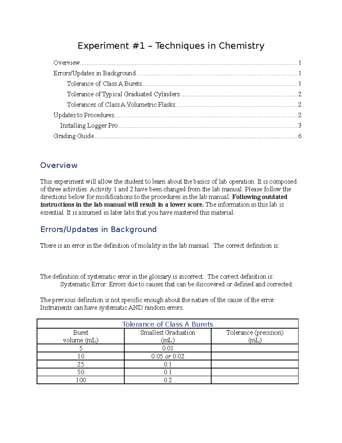 CHM115L Lab-1 Techniques Procedures SU22 - Experiment #1 – Techniques ...