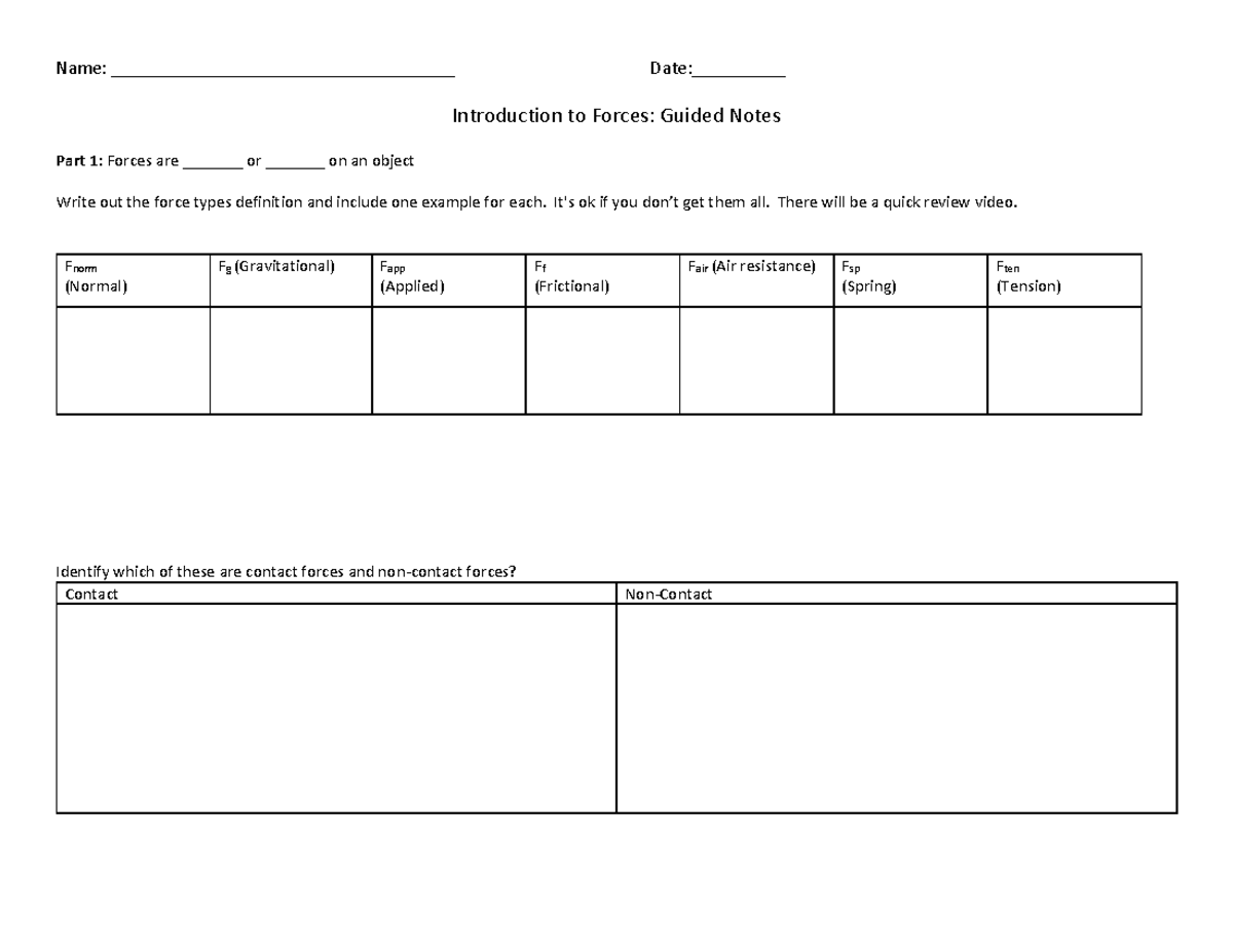 Introduction to Forces (Guided Notes) - Study for Exam Prep - Studocu