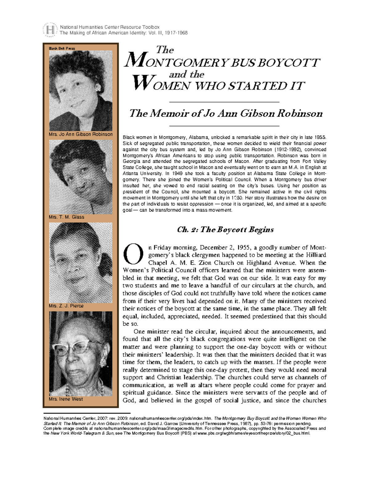 The Montgomery Bus Boycott: Insights from Jo Ann Gibson Robinson's ...