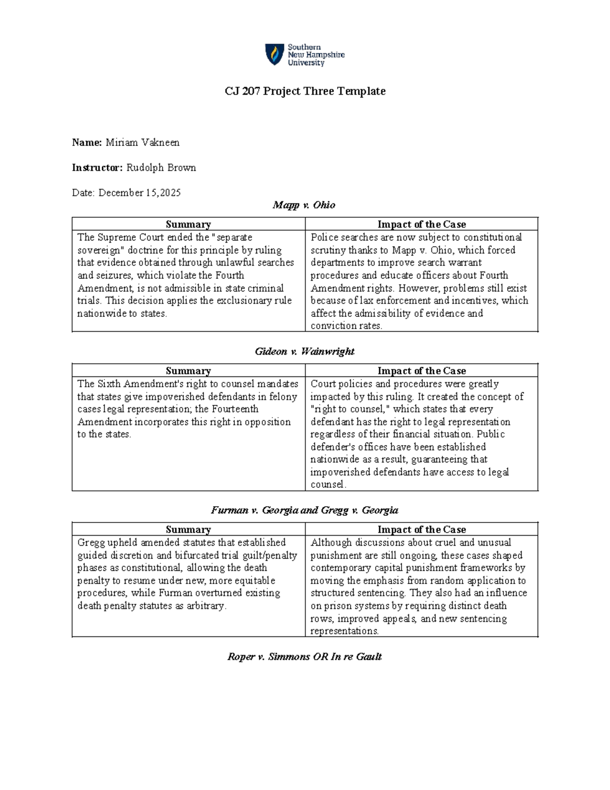 CJ 207 Project Three: Landmark Supreme Court Cases Summary - Studocu