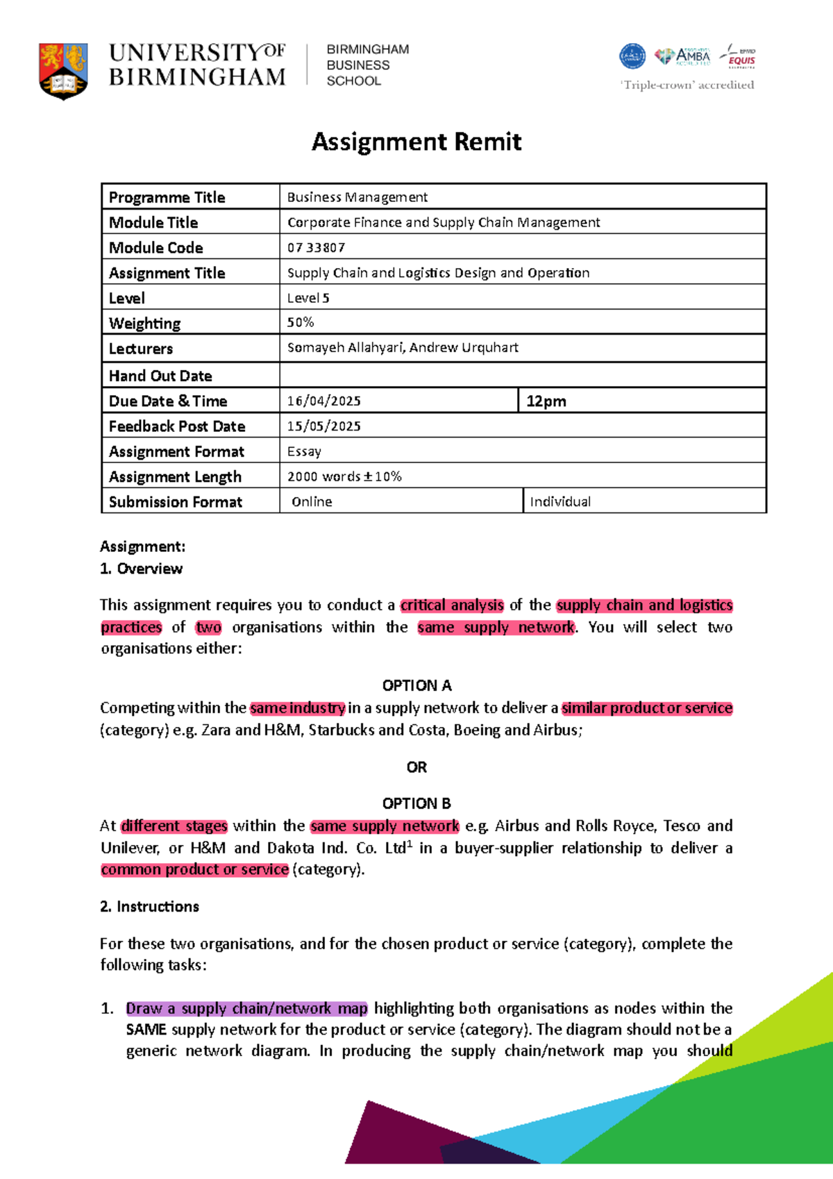 Main Coursework 1 33807 Cfascm Remit - Assignment Remit Programme Title ...