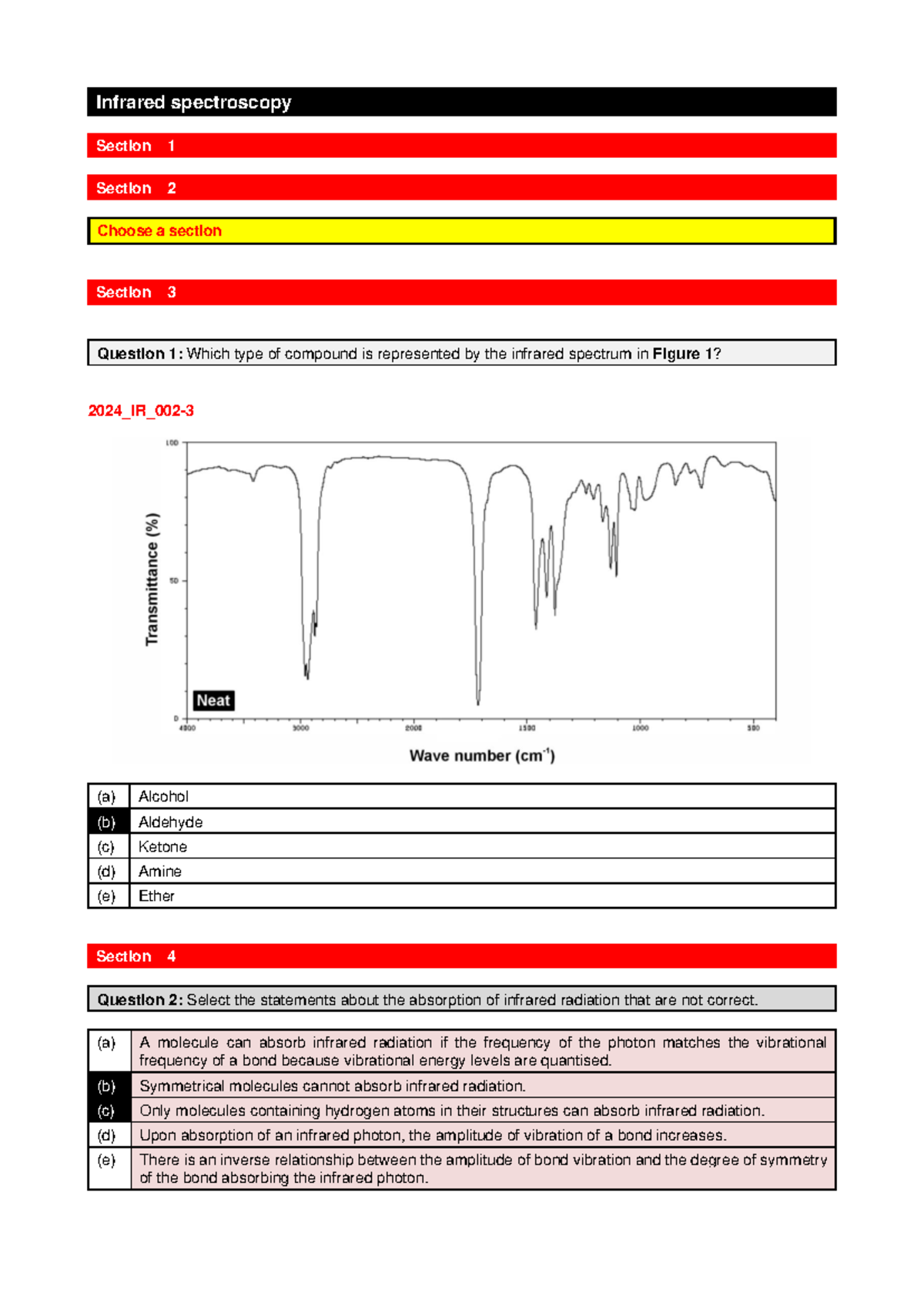 Test 1 IR Spectroscopy 2024 Answer Key - Comprehensive Memo - Studocu