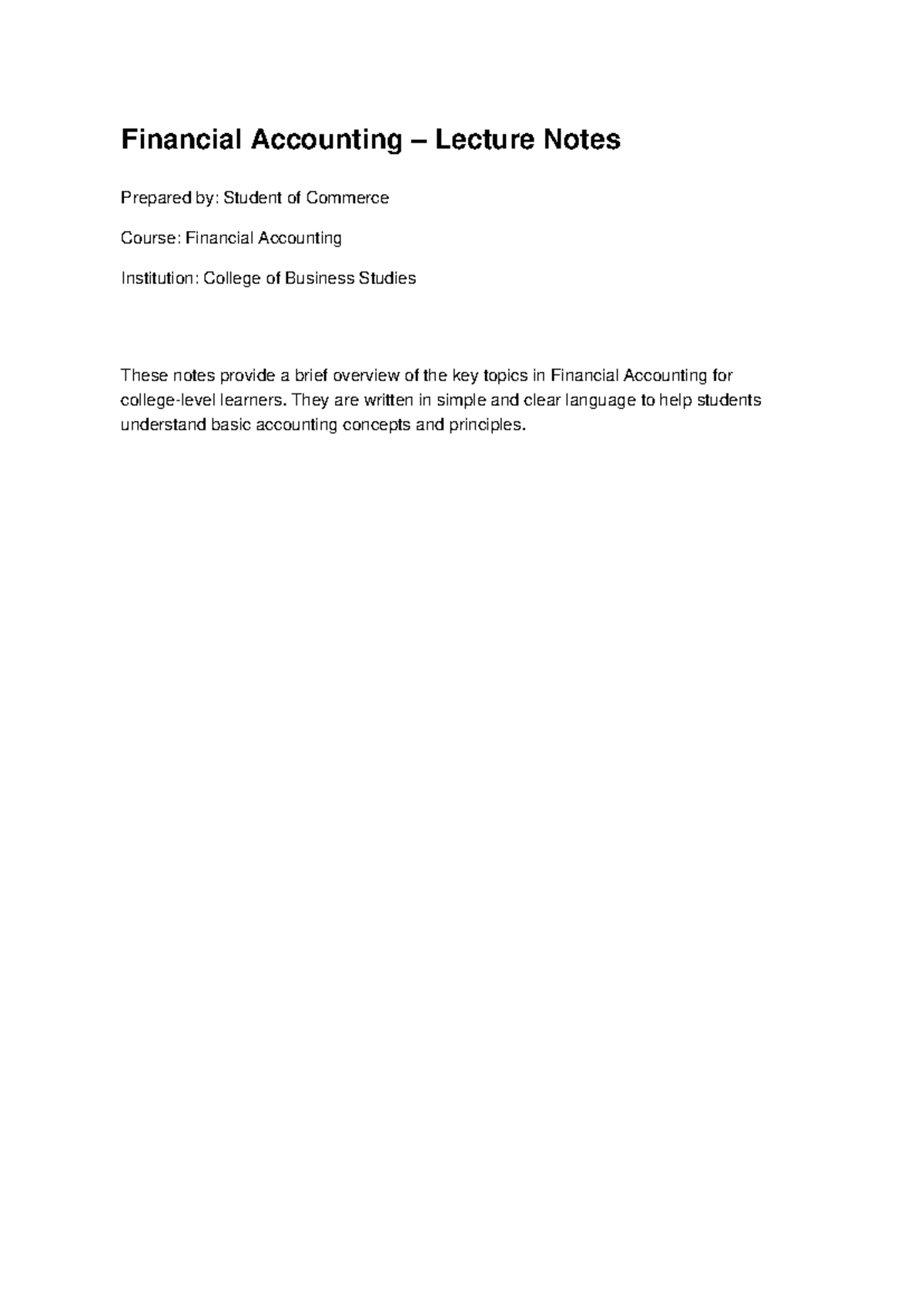 Financial Accounting Lecture Notes (FACC101) for Students - Studocu