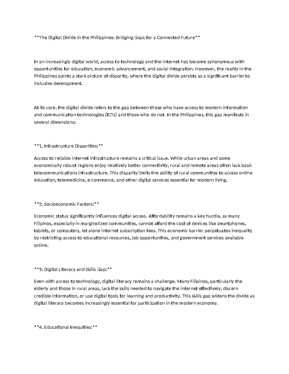 Bridging the Digital Divide in the Philippines: A Path Forward - Studocu