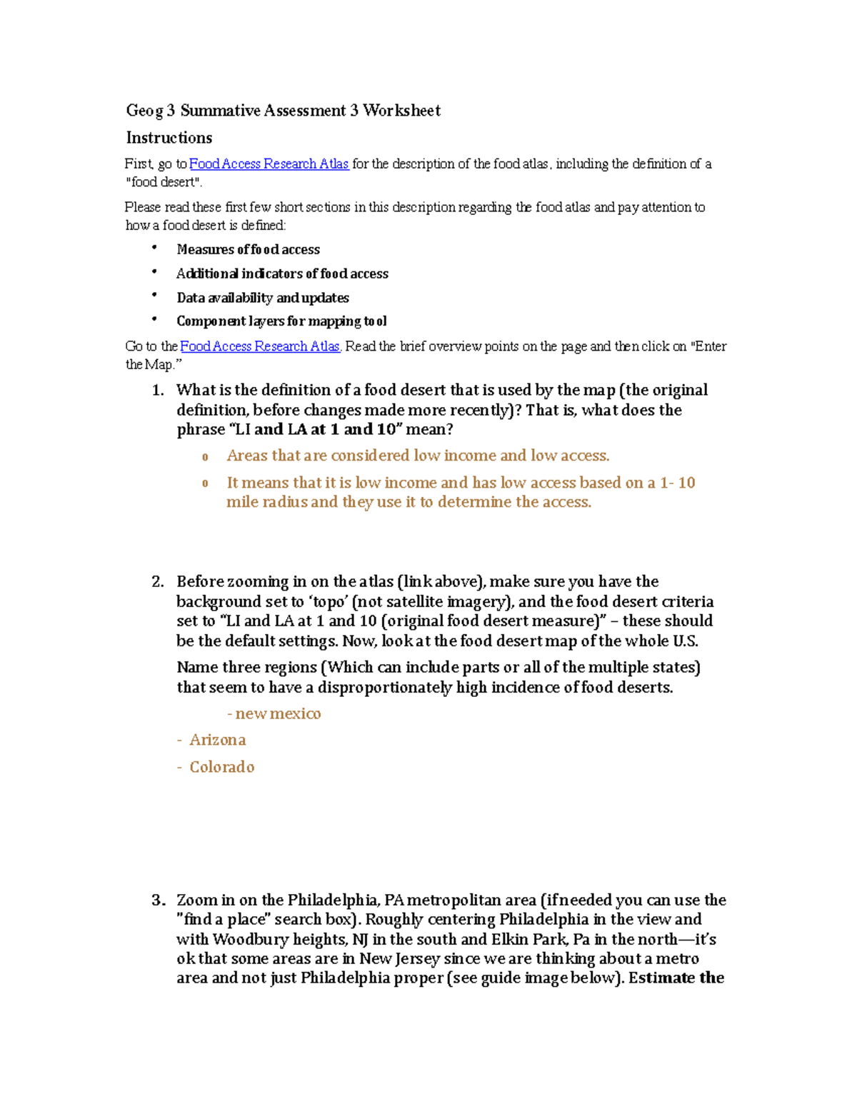 Geog 3 Summative Assessment 3: Food Access Research Atlas Insights - Studocu