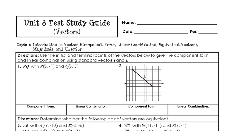 Unit 8 Test Study Guide: Vectors and Their Applications - Studocu