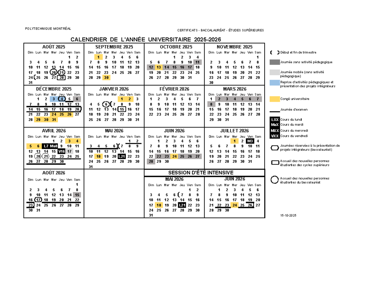 Calendrier Universitaire 2025-2026 - POLYTECHNIQUE MONTRÉAL - Studocu