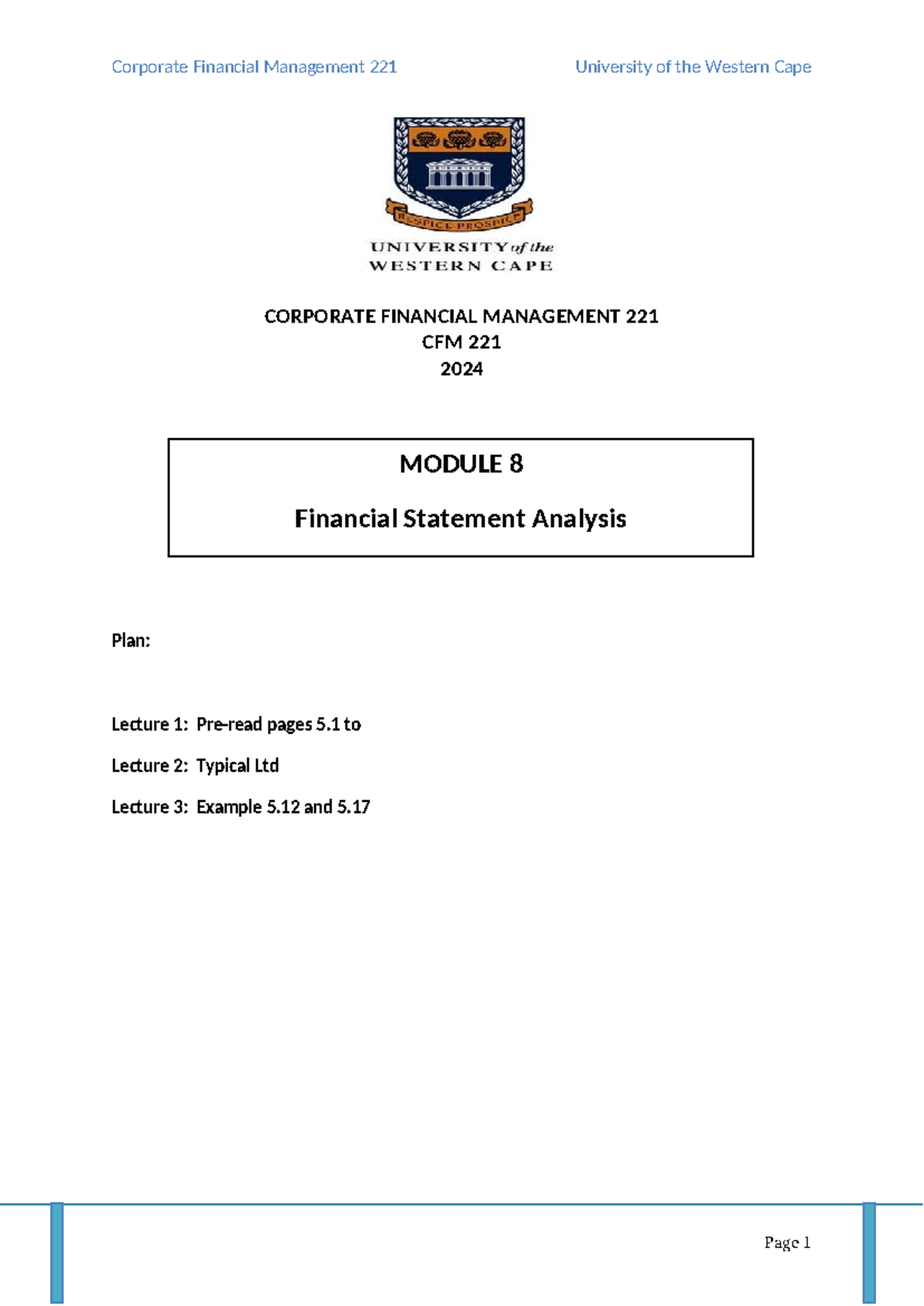 CFM 221 Financial Statement Analysis: Lecture Notes 2024 - Studocu