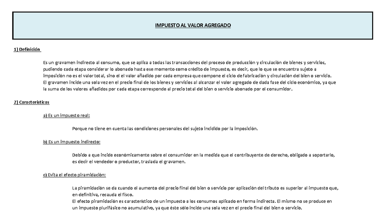 IVA: Definición y Características del Impuesto al Valor Agregado - Studocu